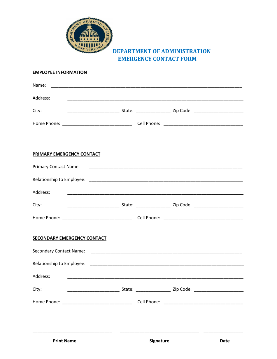 West Virginia Emergency Contact Form - Fill Out, Sign Online and ...