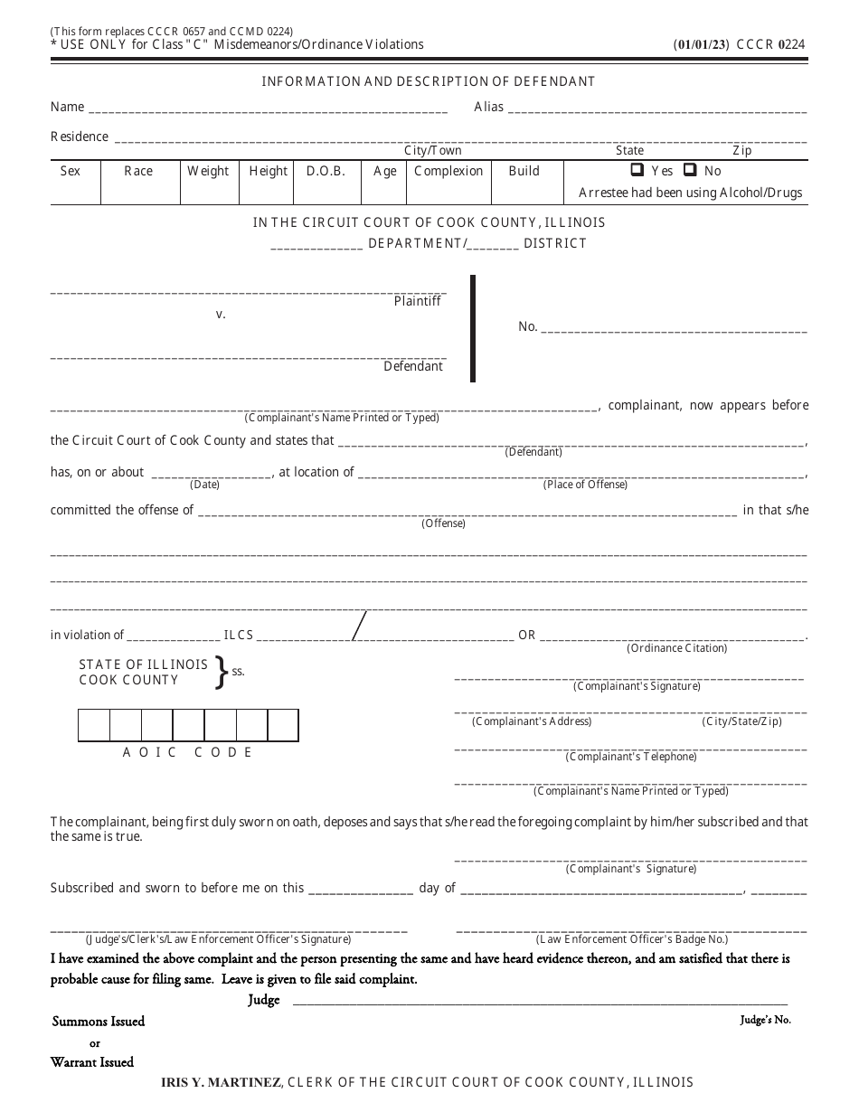 Form CCCR0224 Download Fillable PDF or Fill Online Information and ...