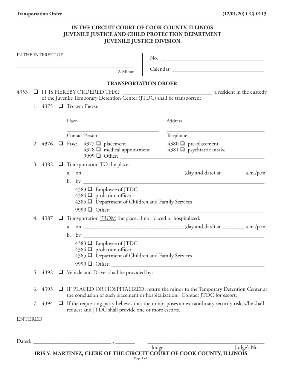 Form CCJ0113 - Fill Out, Sign Online and Download Fillable PDF, Cook ...