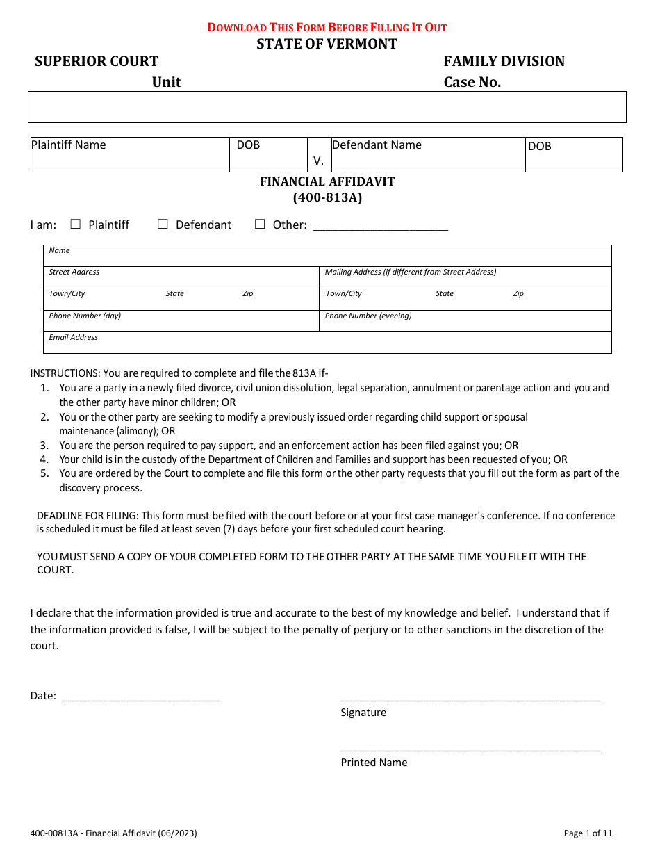 Form 400-00813A Download Fillable PDF or Fill Online Financial ...