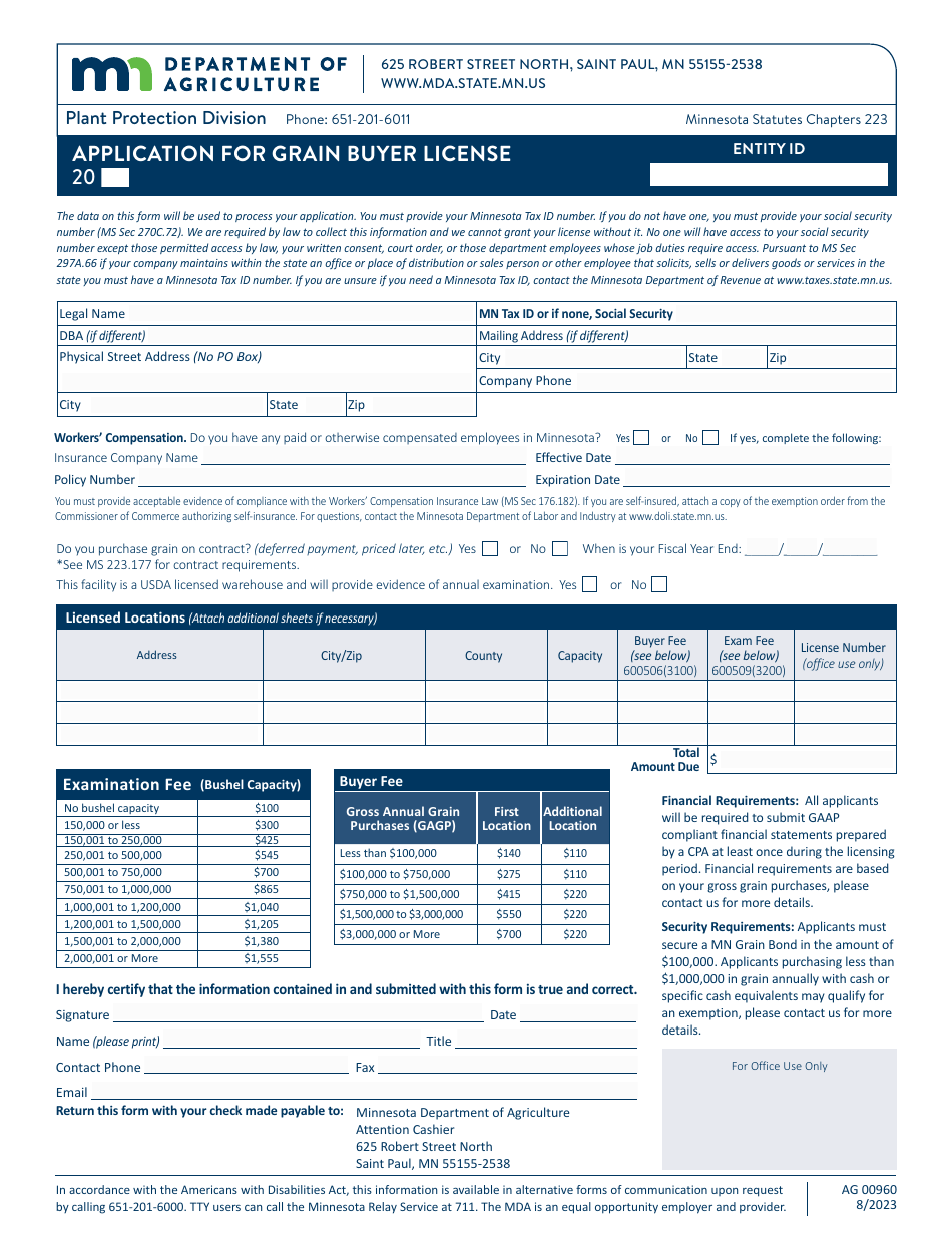 Form AG00960 Download Fillable PDF or Fill Online Application for Grain ...