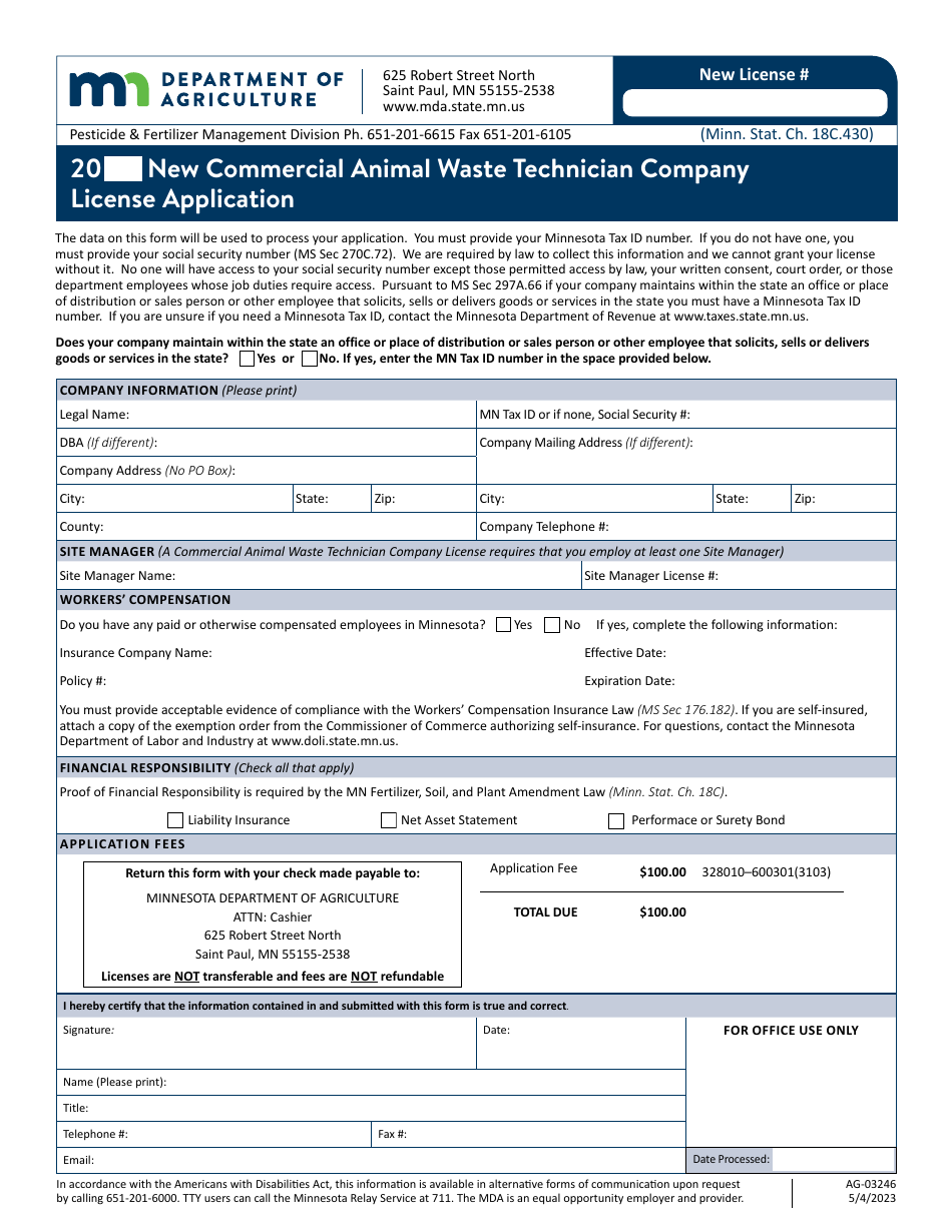 Form AG-03246 Download Fillable PDF or Fill Online New Commercial ...