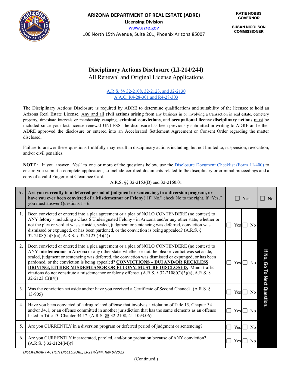Form LI-214 (LI-244) Download Fillable PDF or Fill Online Disciplinary ...