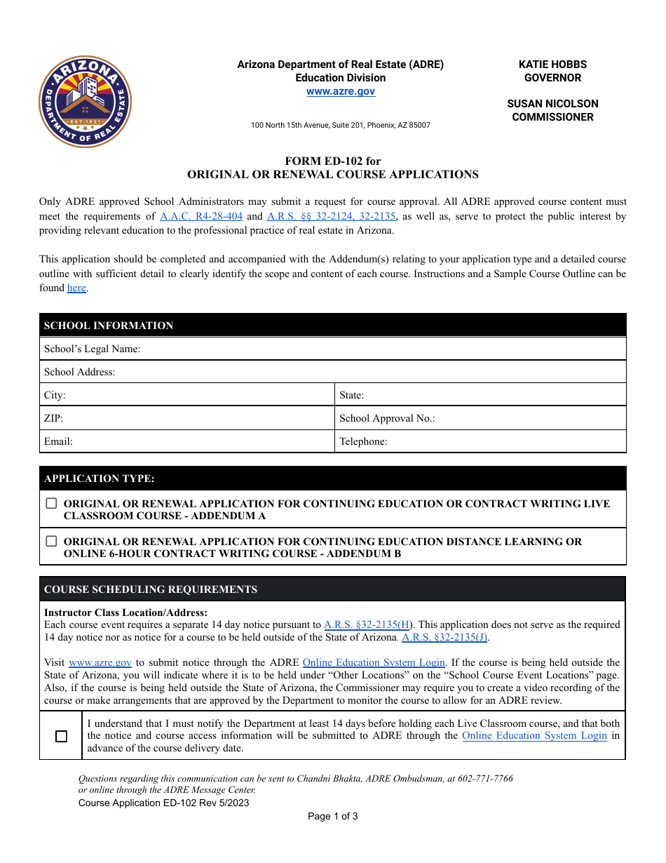 Form ED-102 - Fill Out, Sign Online and Download Fillable PDF, Arizona ...