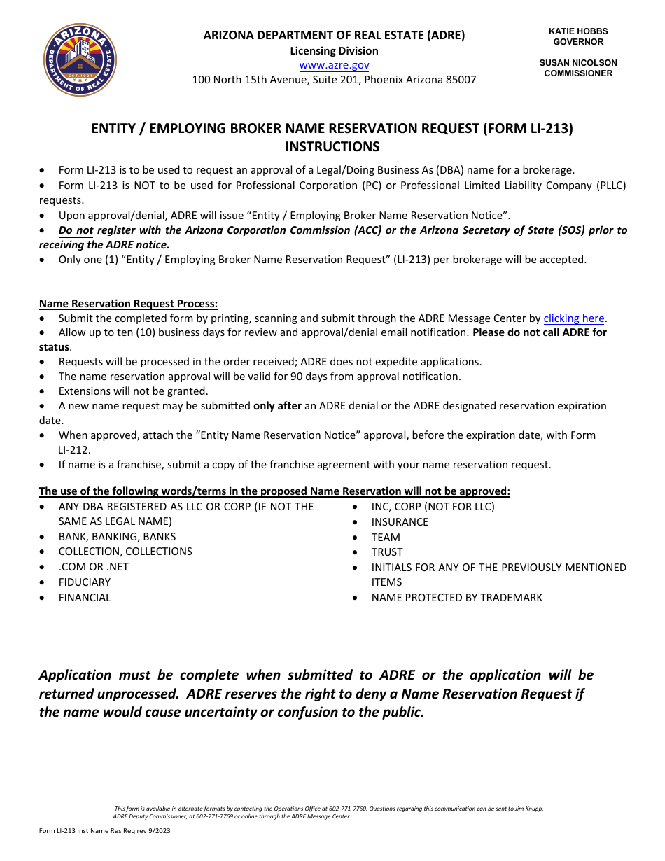 Download Instructions for Form LI-213 Entity/Employing Broker Name ...