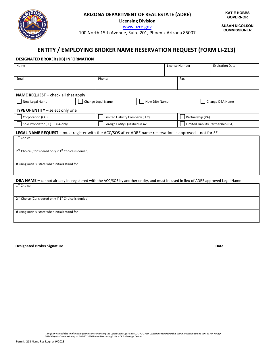Form LI-213 Download Fillable PDF or Fill Online Entity/Employing ...