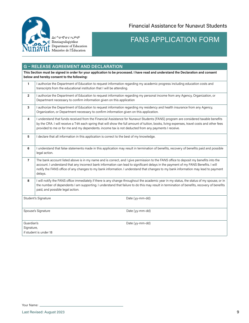 Nunavut Canada Fans Application Form - Fill Out, Sign Online and ...