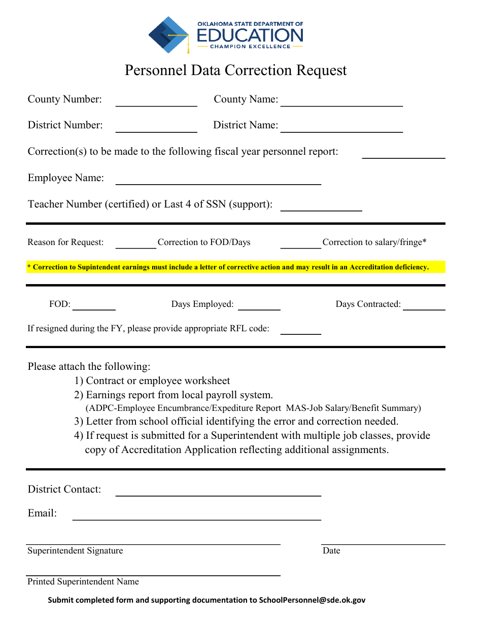 Oklahoma Personnel Data Correction Request - Fill Out, Sign Online and ...