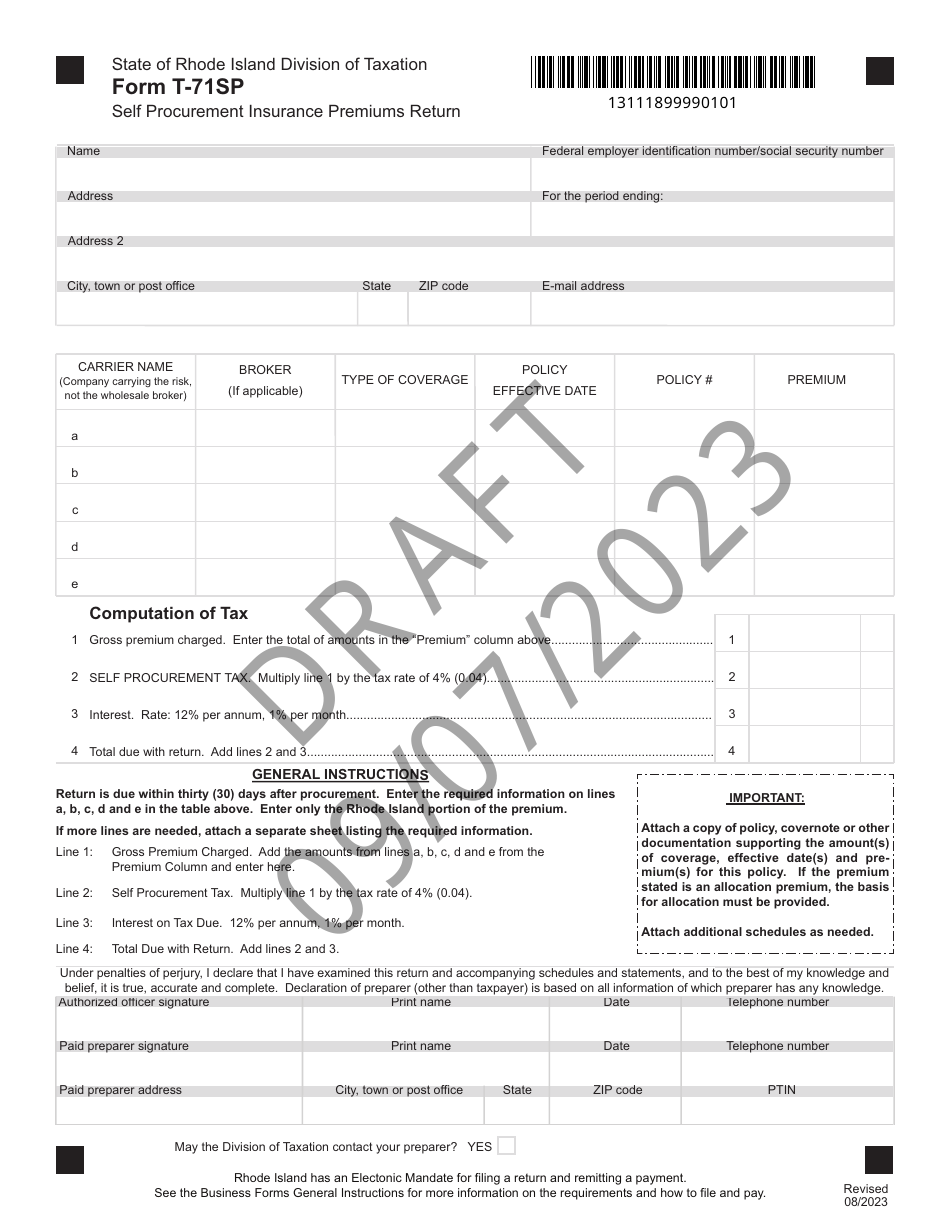 Form T-71SP - Fill Out, Sign Online and Download Printable PDF, Rhode ...