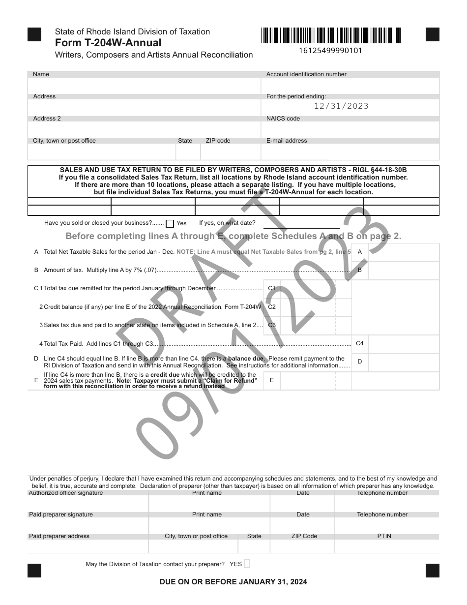 Form T-204W-ANNUAL Download Printable PDF or Fill Online Writers ...