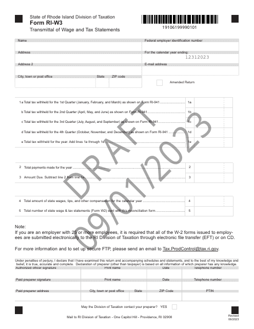 Form RI-W3 Download Printable PDF or Fill Online Transmittal of Wage ...