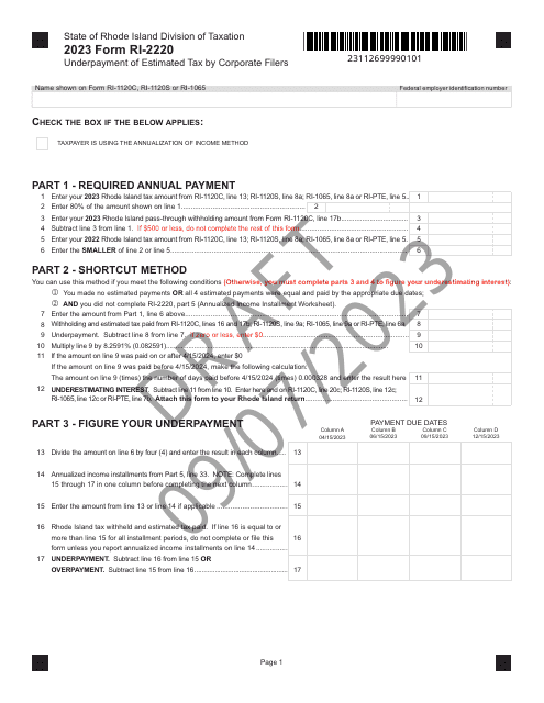 Form RI-2220 Download Printable PDF or Fill Online Underpayment of ...