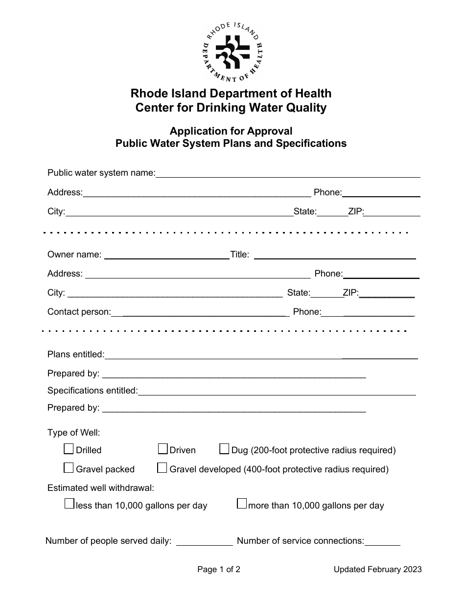 Rhode Island Application for Approval Public Water System Plans and Specifications Download ...