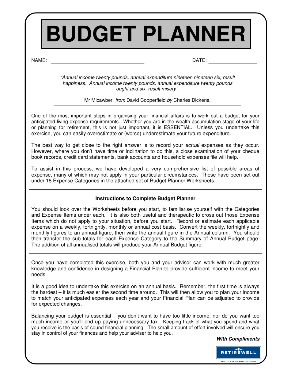 Budget Planner Worksheet Template Download Printable PDF | Templateroller