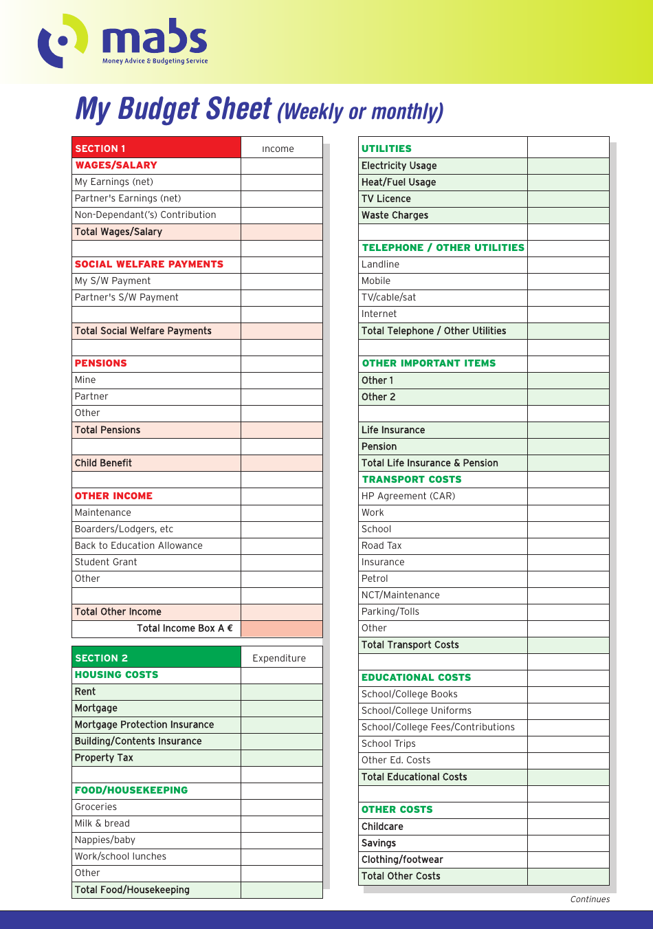 Budget Sheet Template (Euro) Download Printable PDF | Templateroller