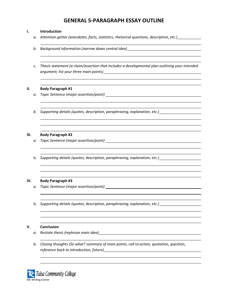 General 5-paragraph Essay Outline Template Download Printable PDF ...
