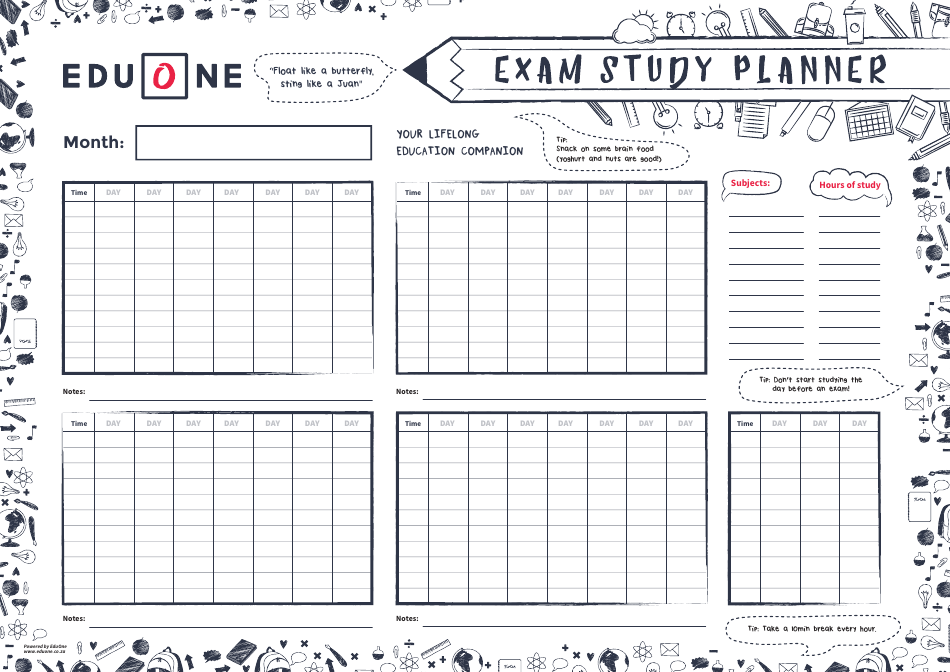 Exam Study Planner Template Download Printable PDF | Templateroller