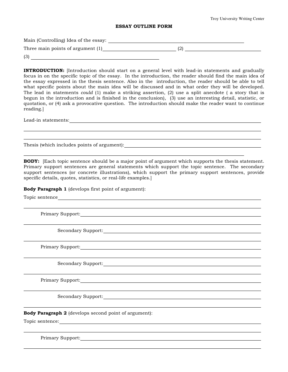Essay Outline Form - Fill Out, Sign Online and Download PDF ...
