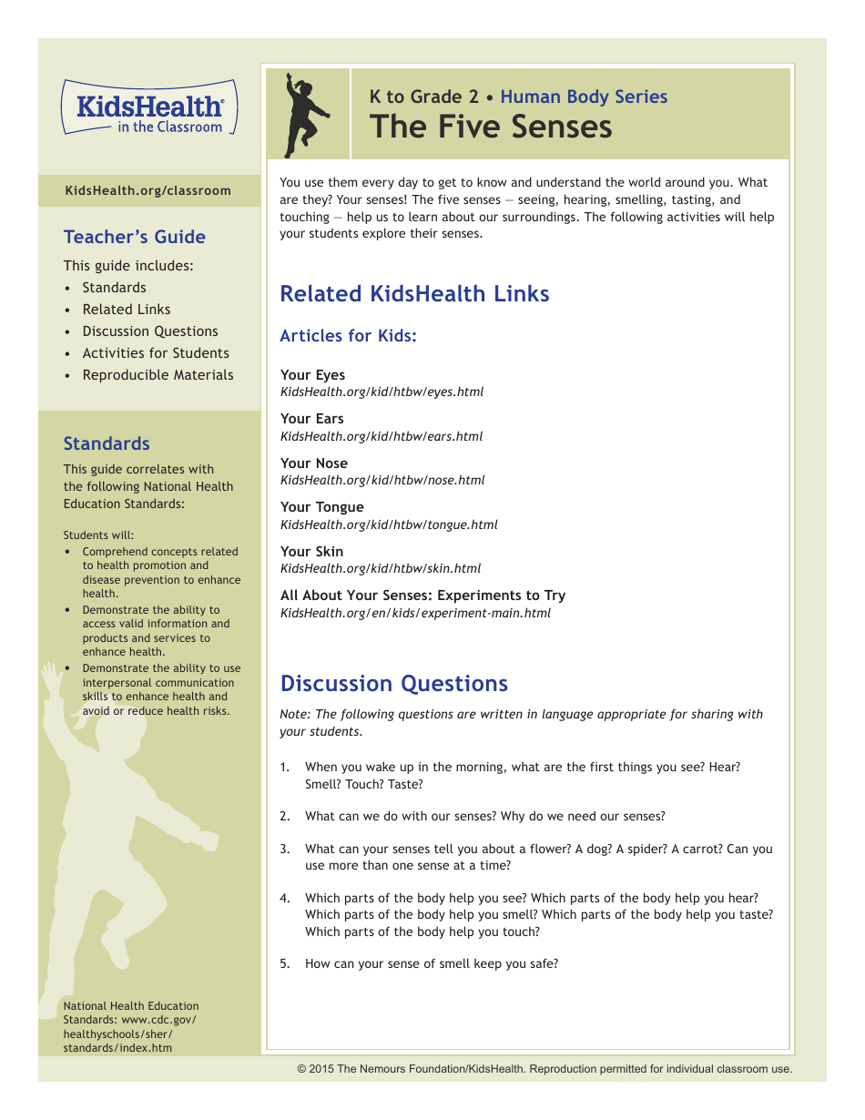 Human Body Five Senses Lesson Plan - Kidshealth Download Printable PDF ...