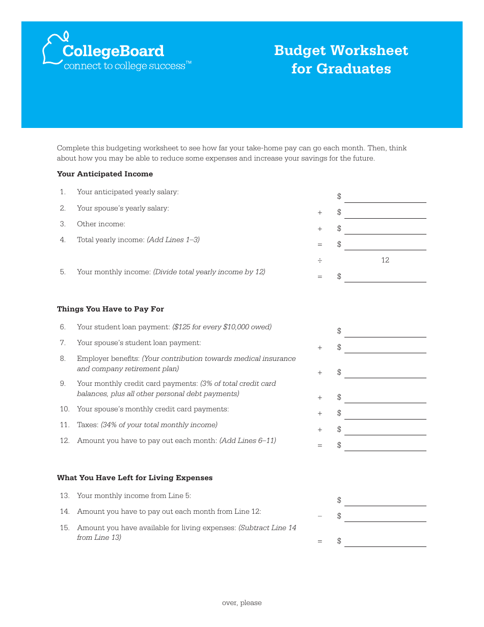 Budget Worksheet for Graduates - the College Board Download Printable ...