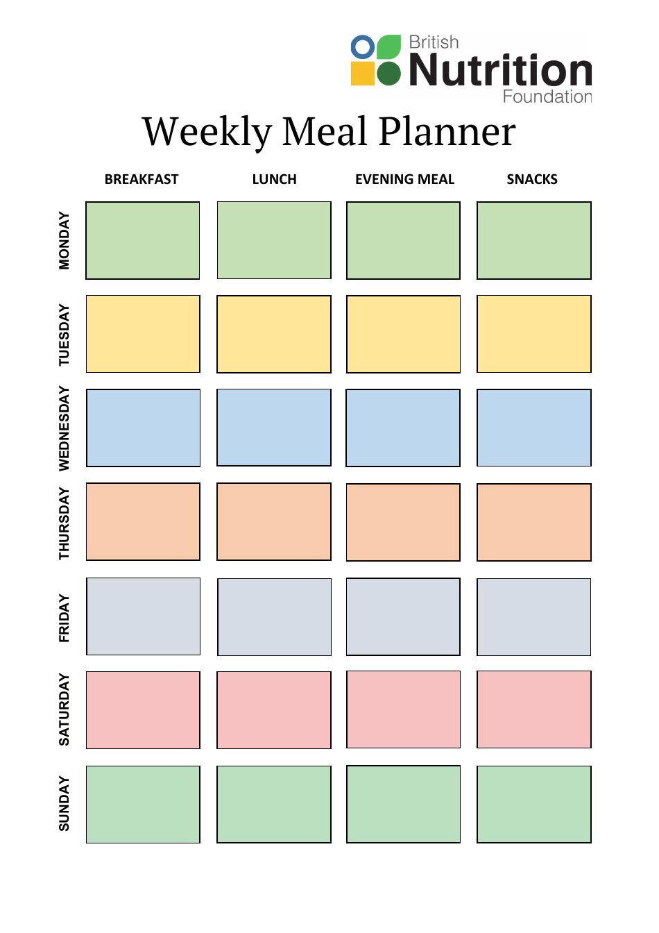 Weekly Meal Planner and Shopping List Template - Nutrition Foundation ...