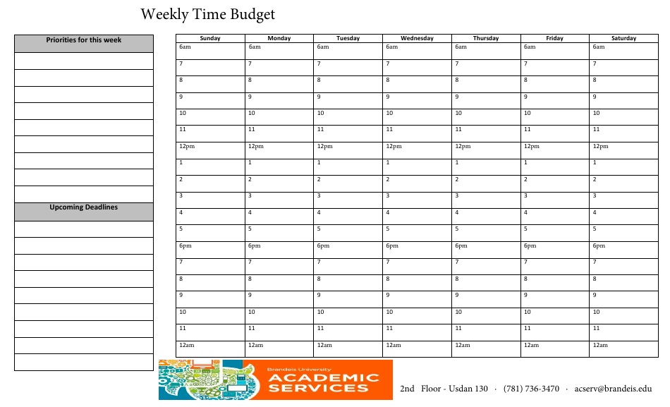 Weekly Time Budget Download Fillable PDF | Templateroller