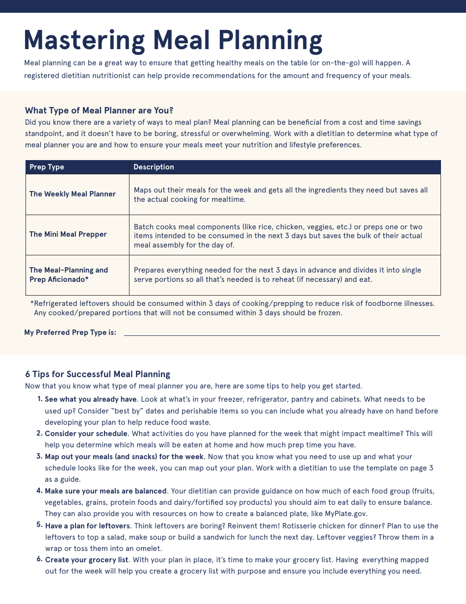 Meal Planning Worksheet Template Download Printable PDF | Templateroller