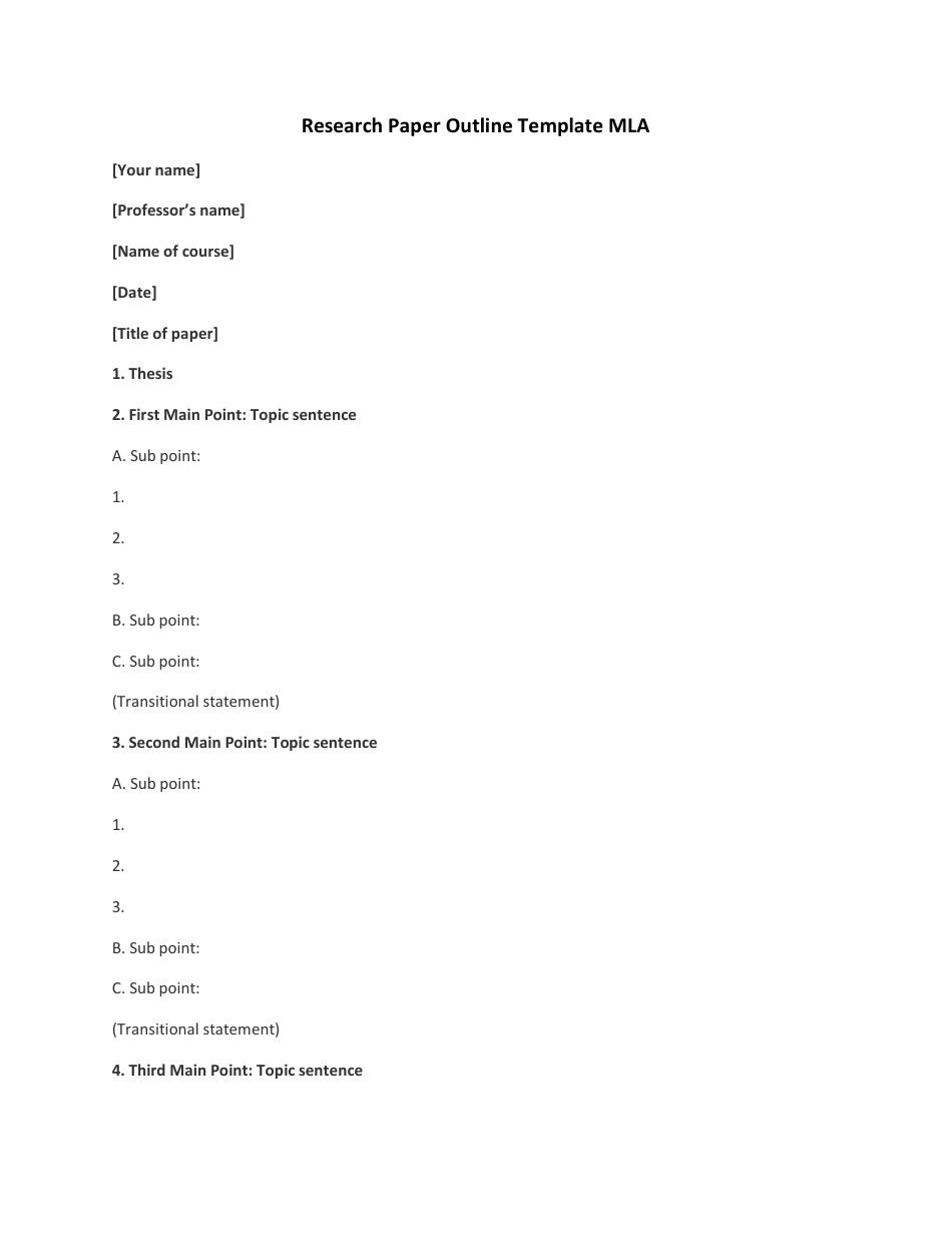Research Paper Outline Template Mla Download Printable PDF
