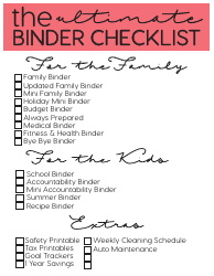 Binder Checklist Download Printable PDF | Templateroller