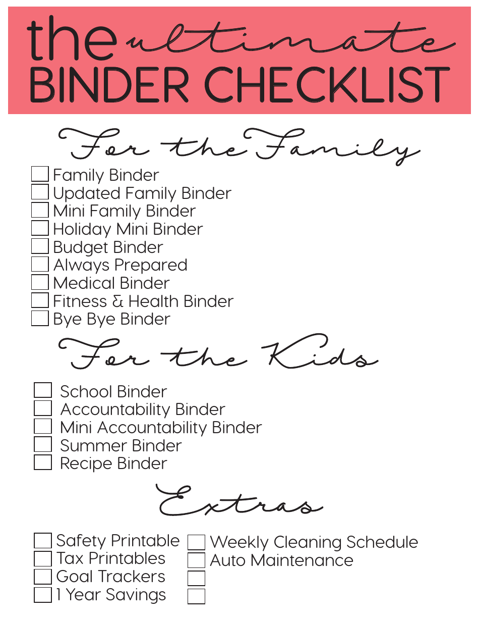 Binder Checklist Download Printable PDF | Templateroller