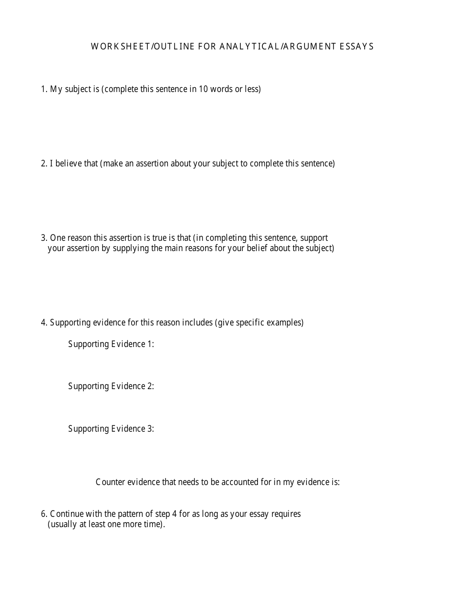Worksheet/Outline for Analytical/Argument Essays Download Printable PDF ...