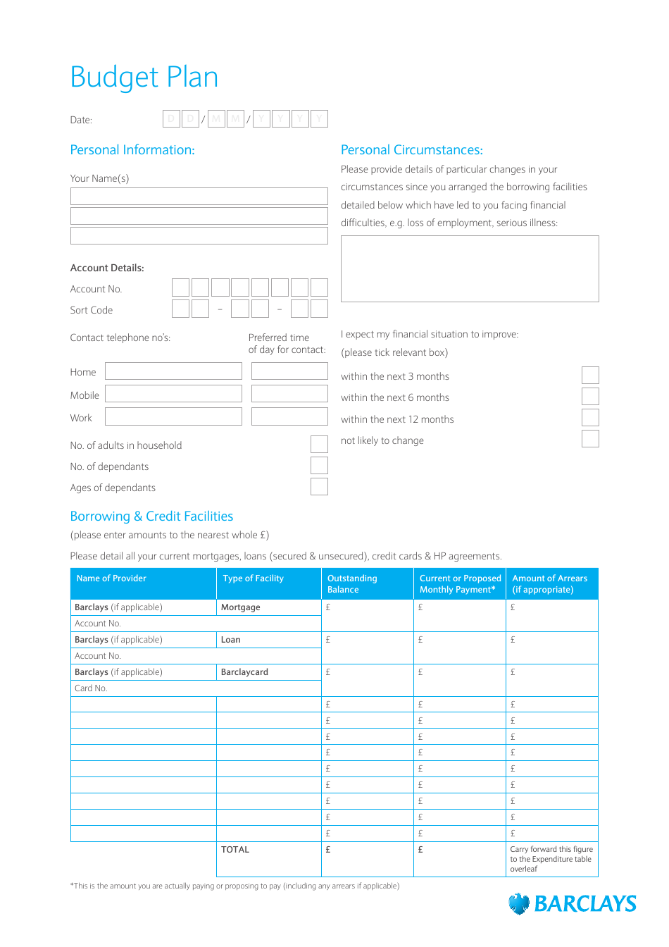 Budget Plan Template Download Fillable PDF | Templateroller
