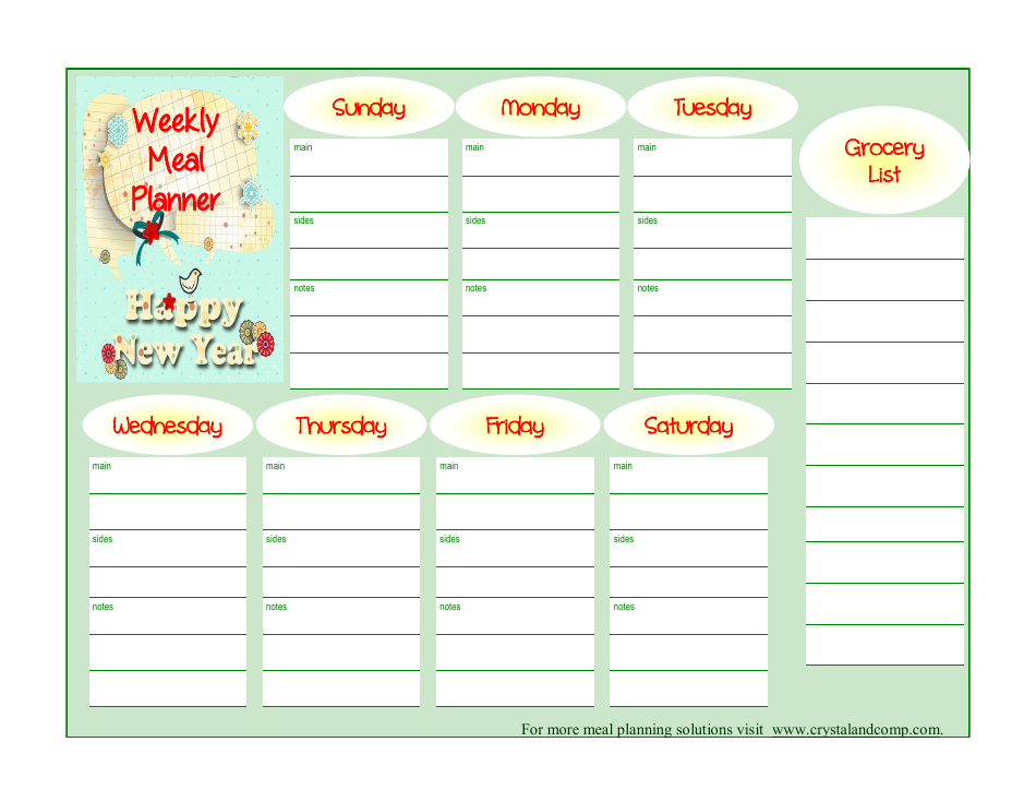 New Year Weekly Meal Planner and Grocery List Template - Green Download ...
