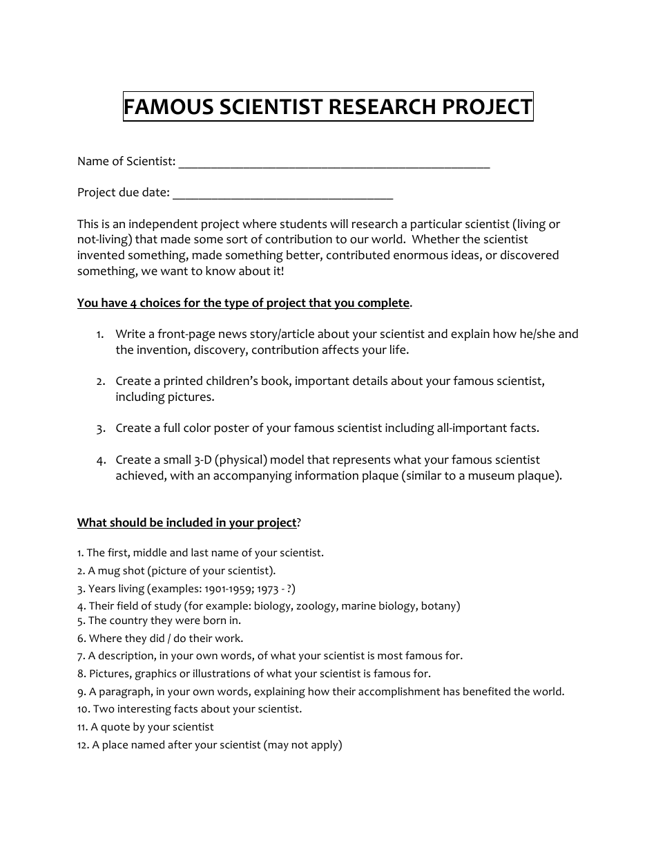 Famous Scientist Research Project Download Printable PDF | Templateroller