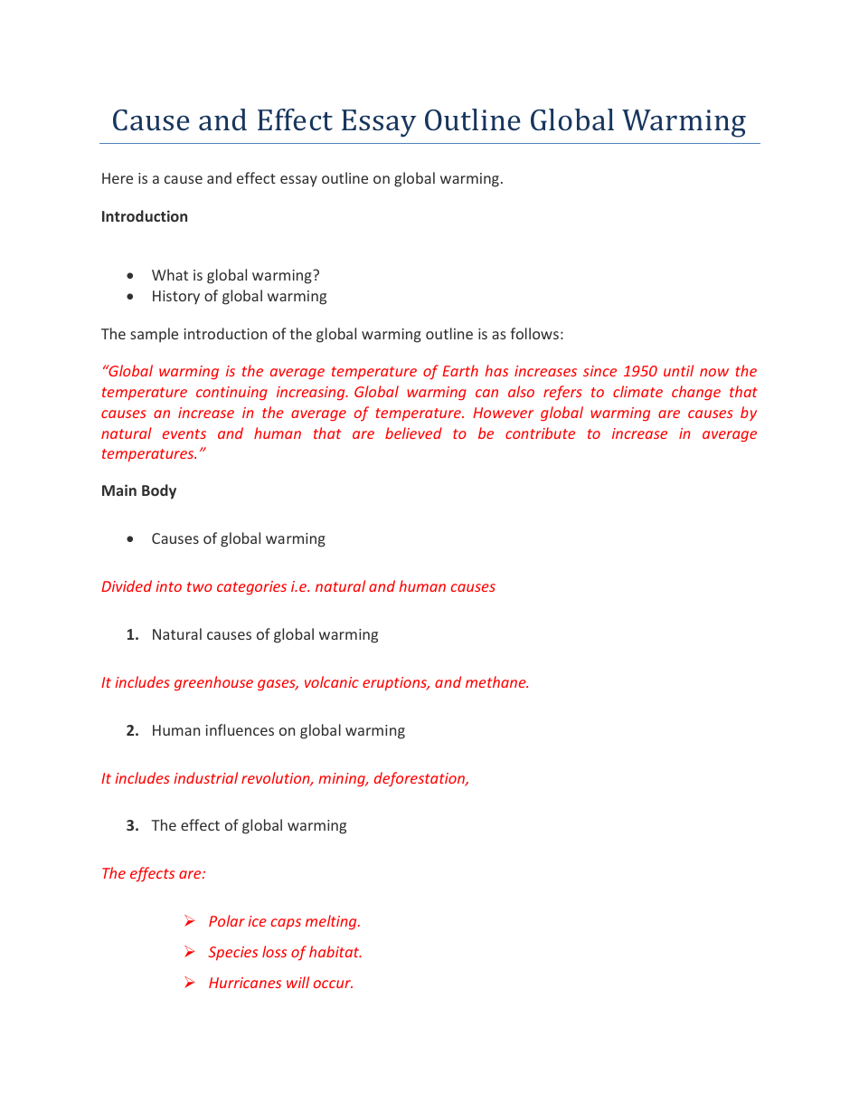 Cause and Effect Essay Outline - Global Warming Download Printable PDF ...