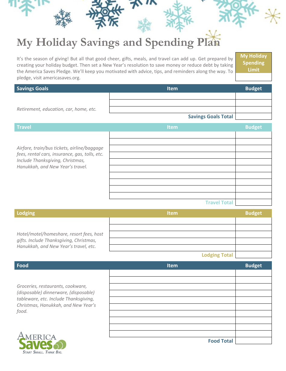 Holiday Savings and Spending Plan Download Printable PDF | Templateroller