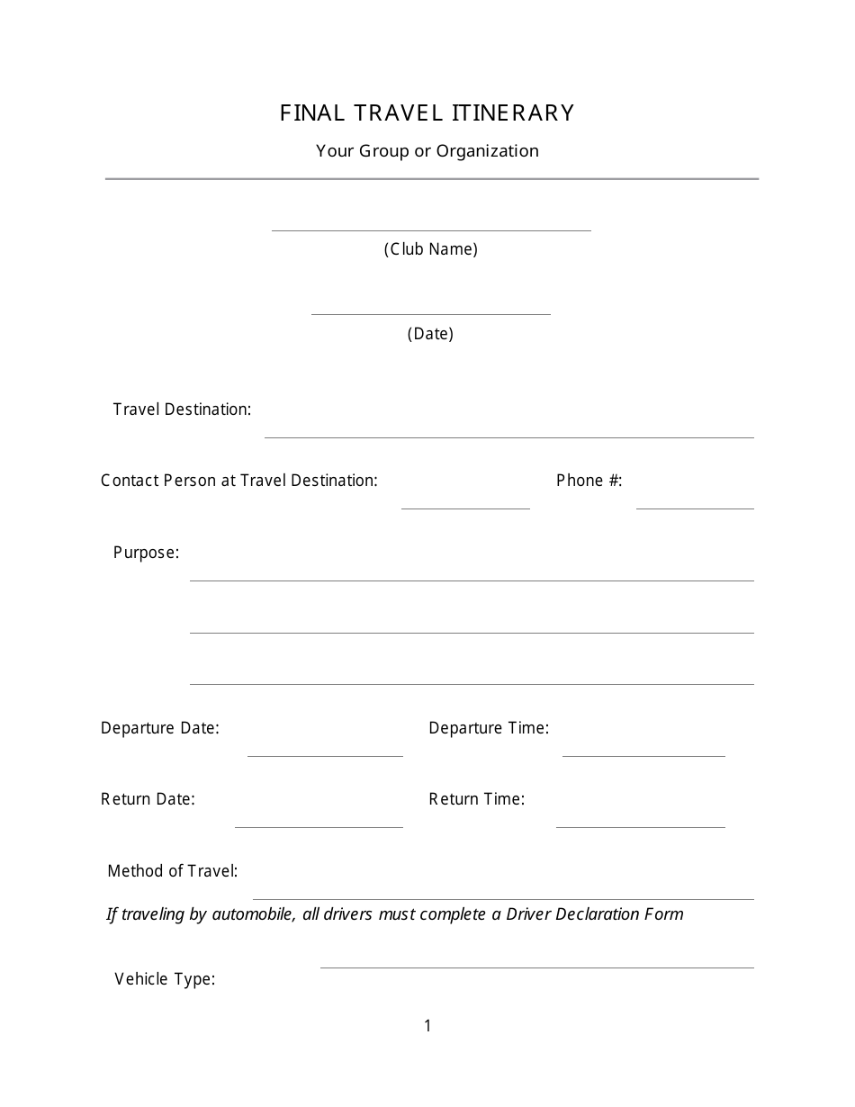 Final Travel Itinerary Download Printable PDF | Templateroller