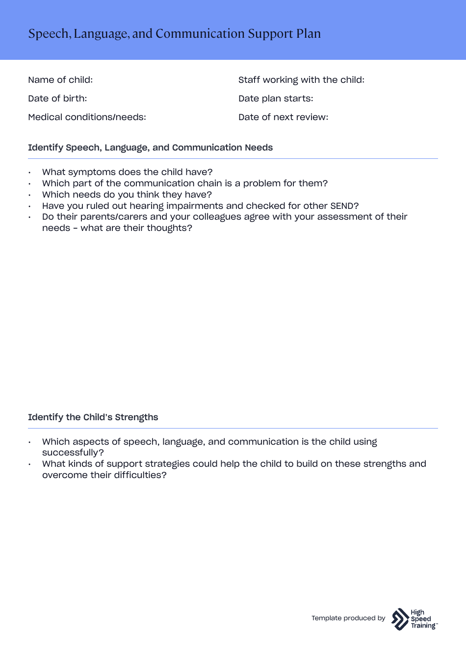 Speech, Language, and Communication Support Plan Download Fillable PDF ...
