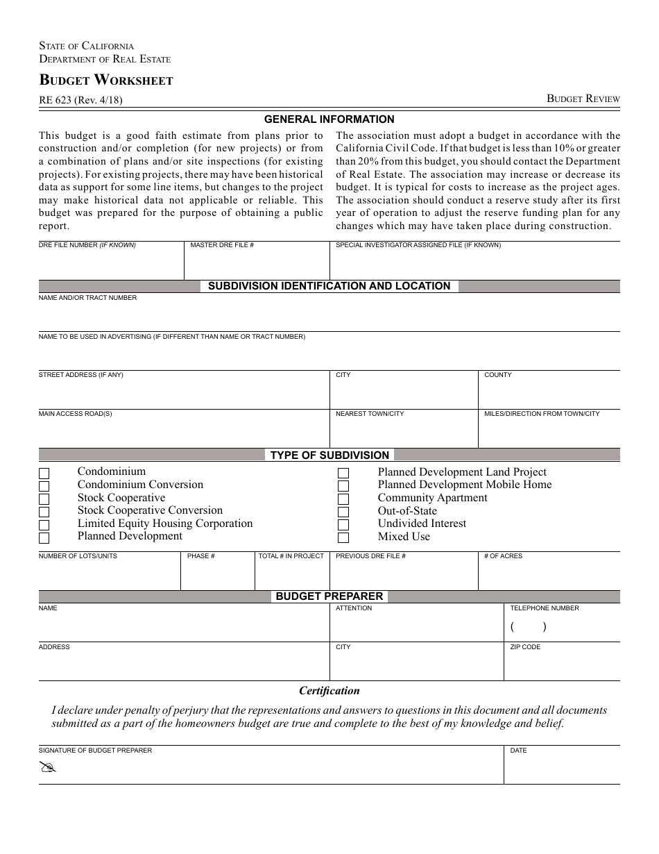 Form RE623 - Fill Out, Sign Online and Download Fillable PDF ...