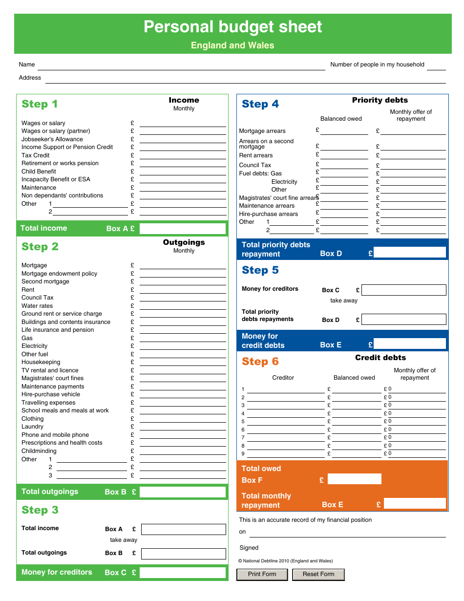 Personal Budget Sheet Download Fillable PDF | Templateroller
