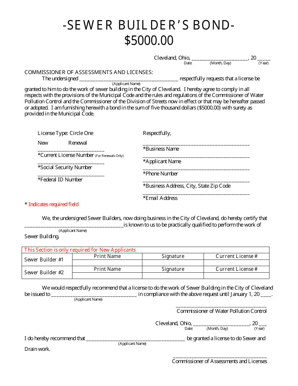 City of Cleveland, Ohio Sewer Builder's Bond - Fill Out, Sign Online ...