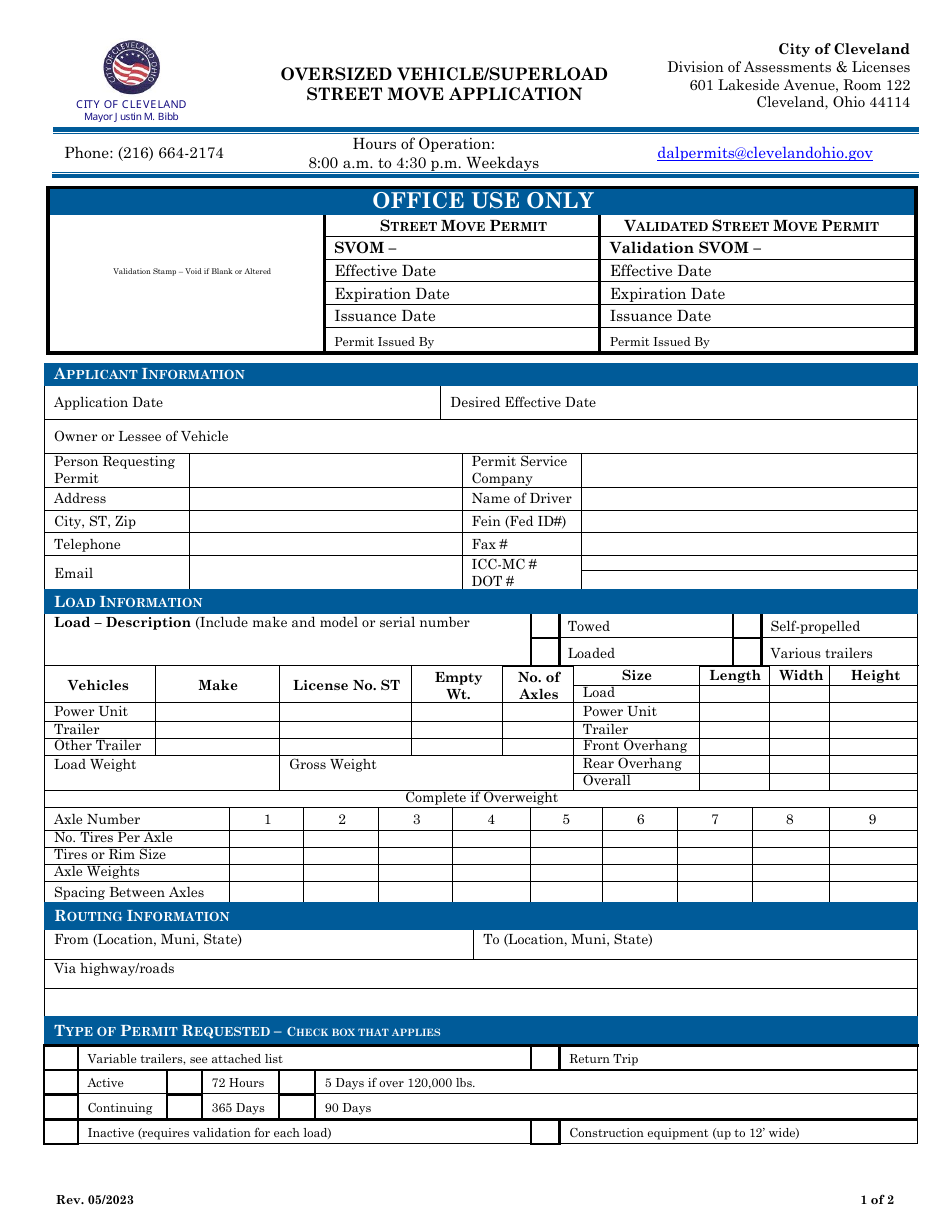 City of Cleveland, Ohio Oversized Vehicle/Superload Street Move ...