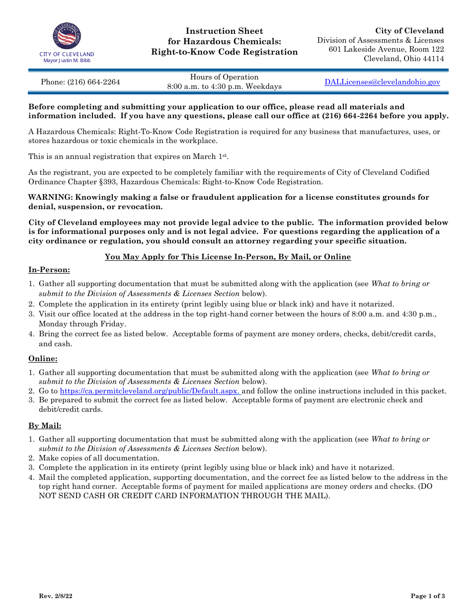 City of Cleveland, Ohio Hazardous Chemicals: Right-To-Know Code ...