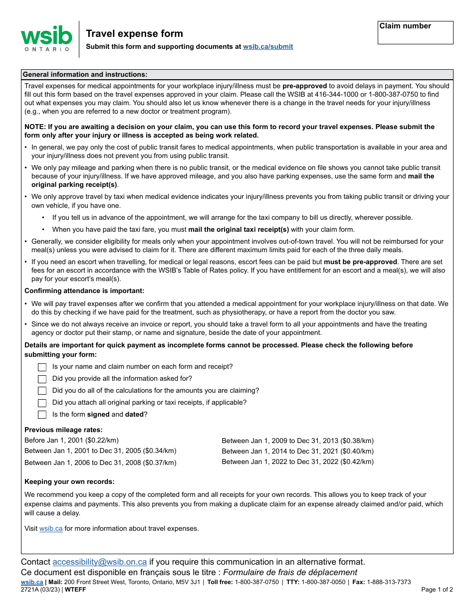 Form 2721A Download Fillable PDF or Fill Online Travel Expense Form ...
