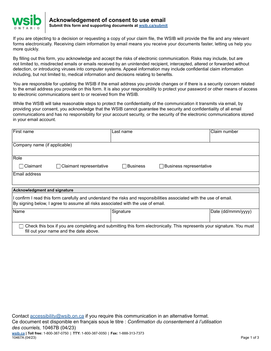Form 10467A - Fill Out, Sign Online and Download Fillable PDF, Ontario ...