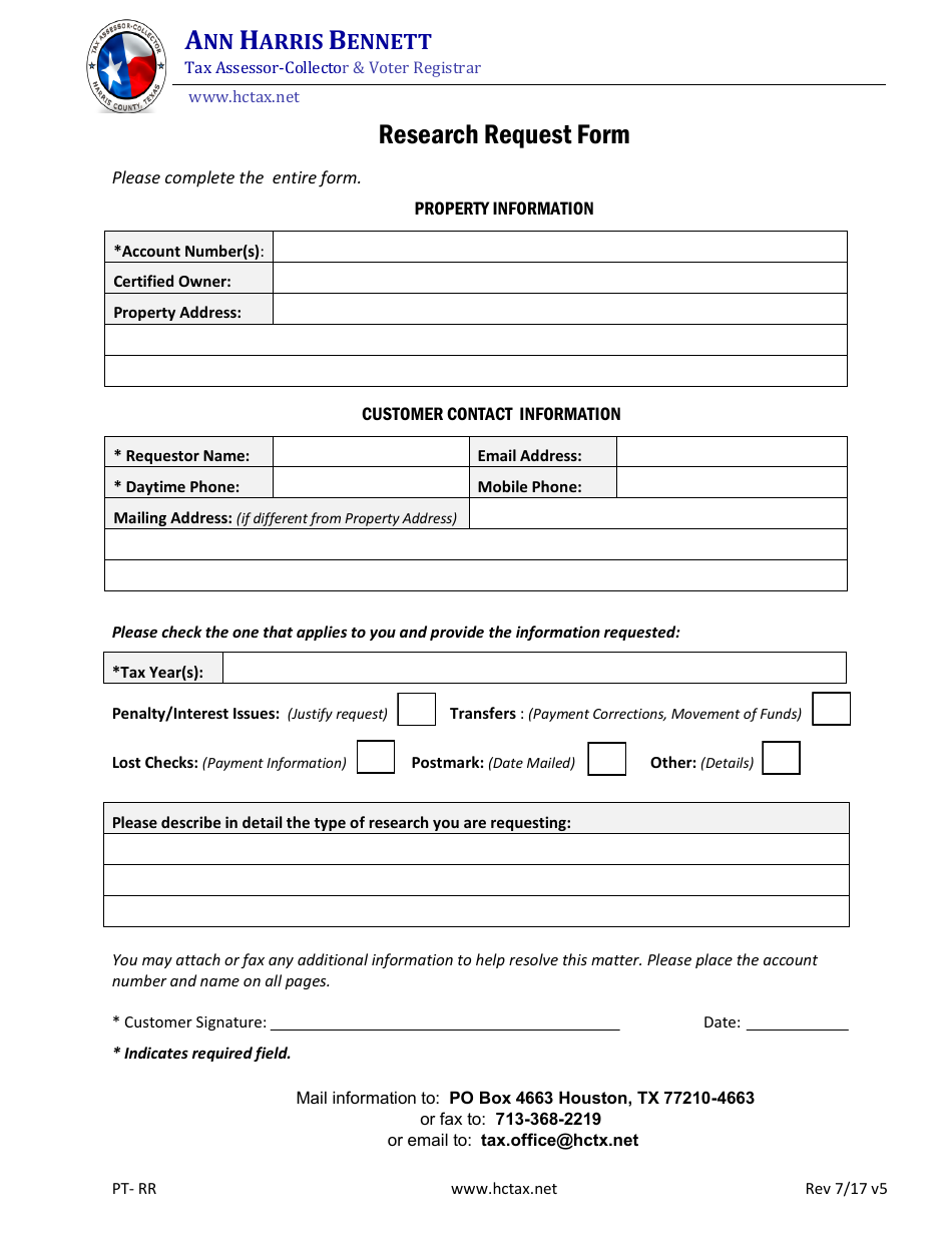 Form PT- RR - Fill Out, Sign Online and Download Fillable PDF, Harris ...