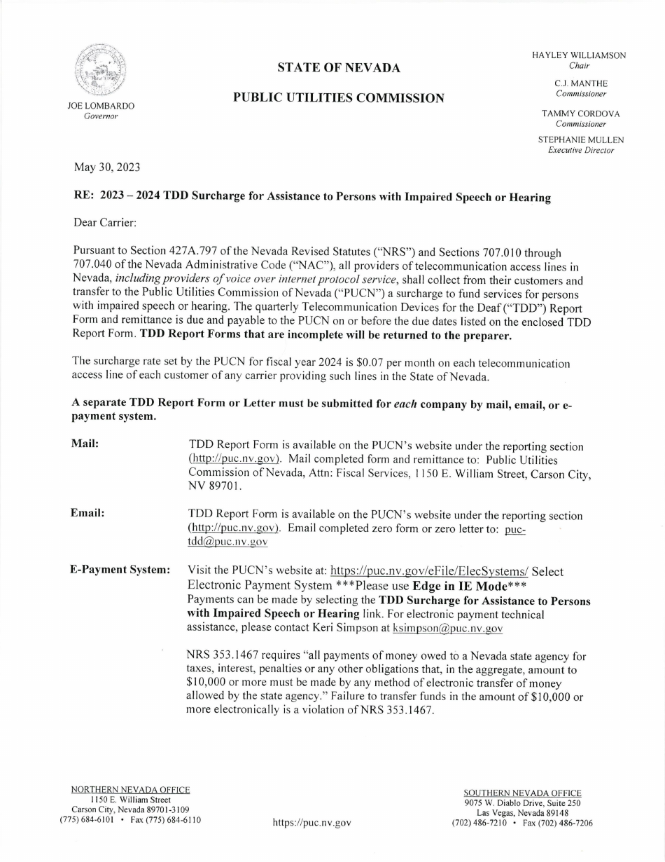 2024 Nevada Tdd Surcharge for Assistance to Persons With Impaired ...