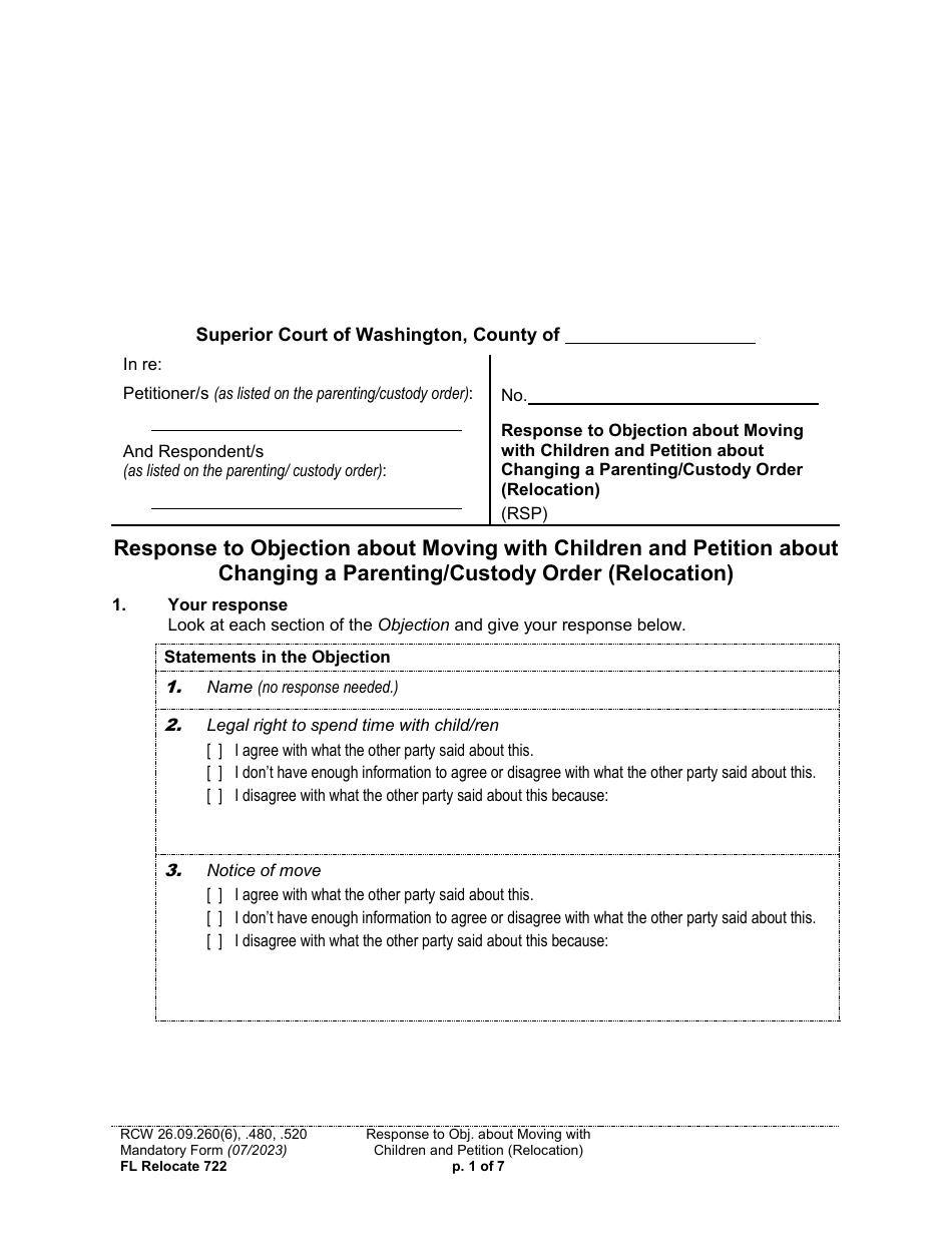 Form FL Relocate722 Download Printable PDF or Fill Online Response to ...