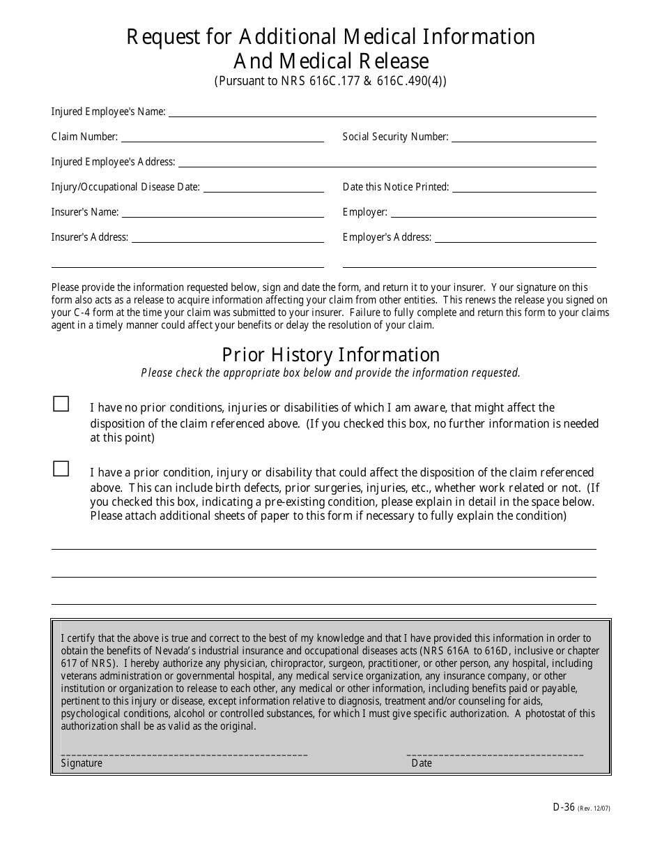 Form D-36 - Fill Out, Sign Online and Download Printable PDF, Nevada ...