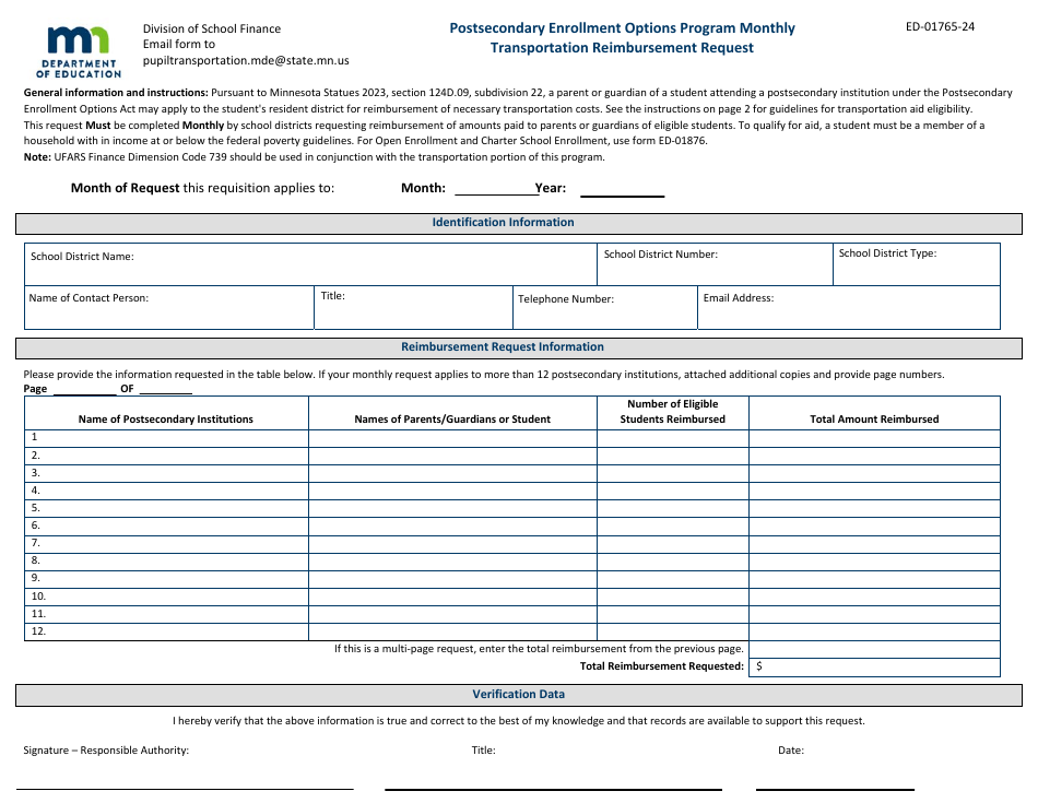 Form ED-01765‐24 - Fill Out, Sign Online and Download Fillable PDF ...